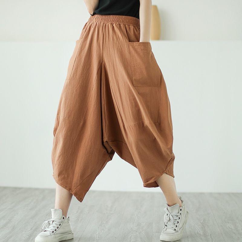 サルエルパンツ レディース 春夏秋 カジュアルパンツ 七分丈 大きいサイズ 無地 シンプル 綿麻パンツ 通気性よい ワイドパンツ リネン ...