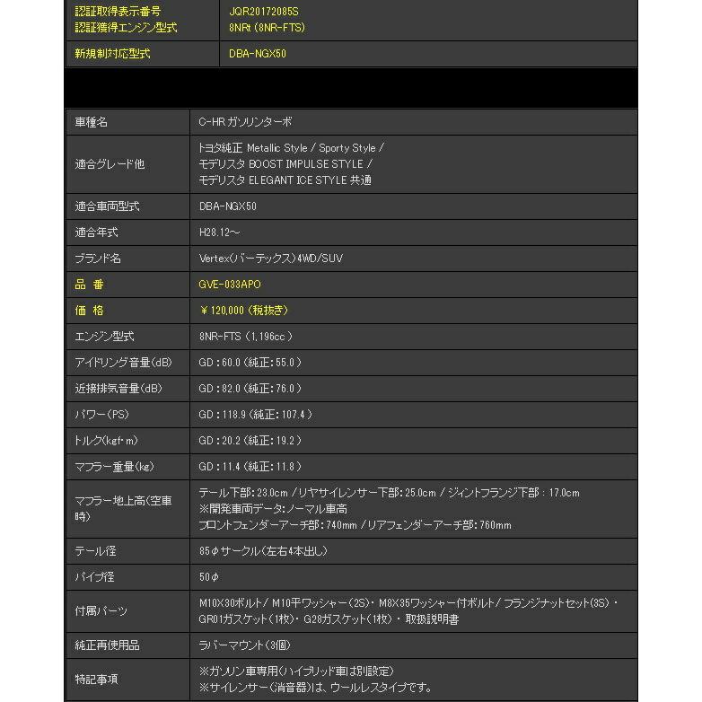 GANADOR C-HR DBA-NGX50 マフラー GVE-033APO ガナドール Vertex 4WD SUV : 掘り出し物ゲット 2号店 - 通販 - Yahoo!ショッピング