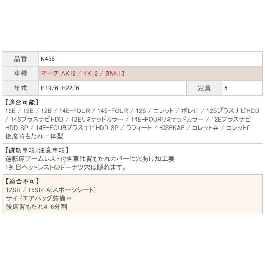マーチ シートカバー AK12 YK12 BNK12 ベレッツァ ベーシック アルファ α 2列車 N458 シート 内装 : 掘り出し物ゲット 1号店 - 通販 - Yahoo!ショッピング