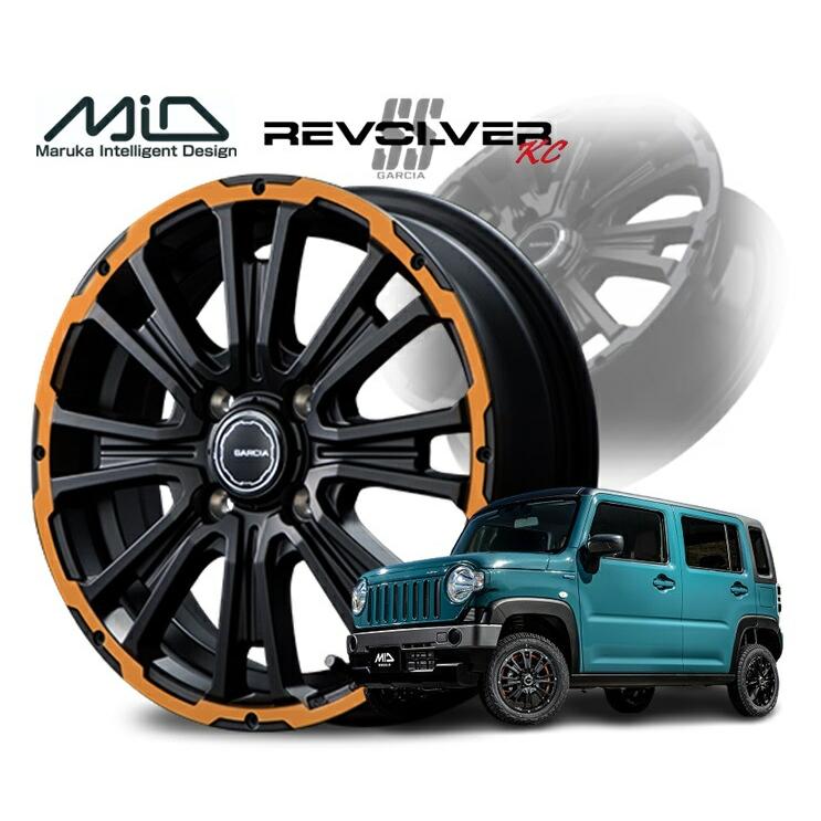 マルカサービス 12インチ 4H100 4.00B+42 4穴 ガルシアSSリボルバーKC ホイール 1本 セミグロスブラック+リボルバーオレンジ MID WHEELS GARCIA SS ...