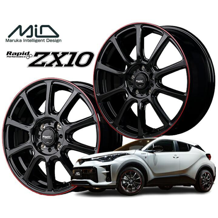 マルカサービス MID Rapid Performance ZX10 ホイール 17インチ 5H100 7J+50 4本 5穴 ブラック リム ...