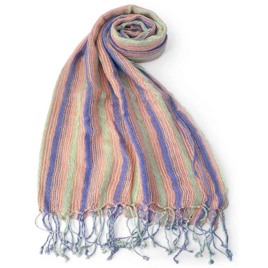 スカーフ 大判 ストール(レディース メンズ)交ぜ織り ストライプ柄 金糸入り コットン ビスコース 混紡 襟元 冷え 対策 紫外線 ...