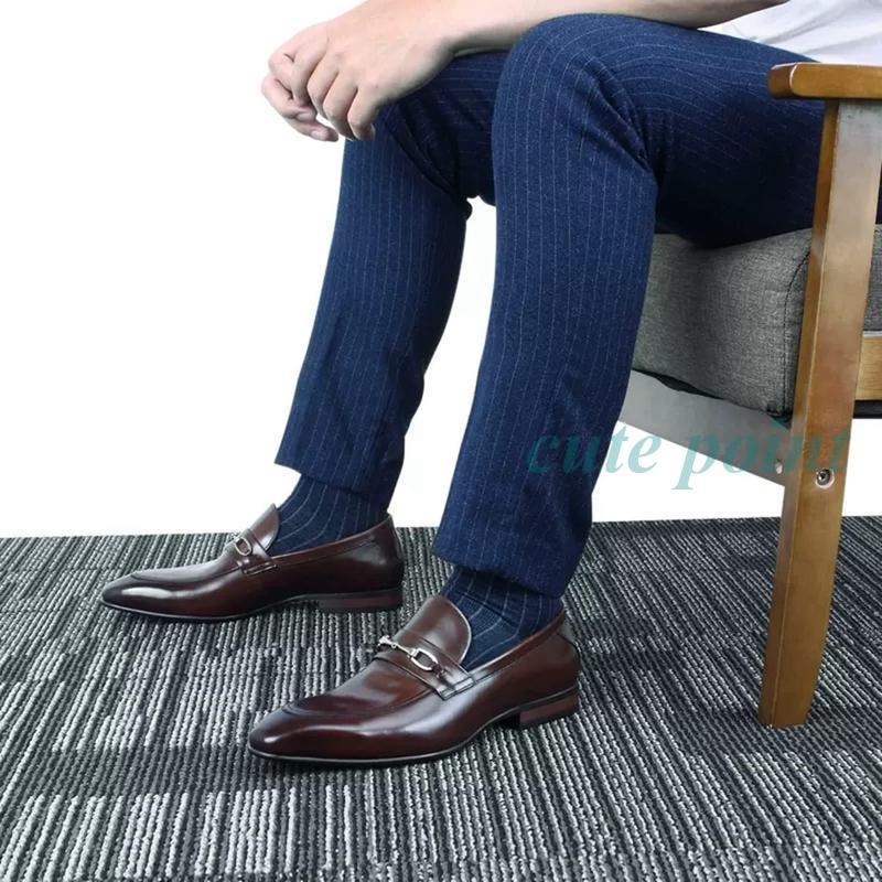 革靴 メンズ ビットローファー 本革 スリッポン ロングノーズ ドレス