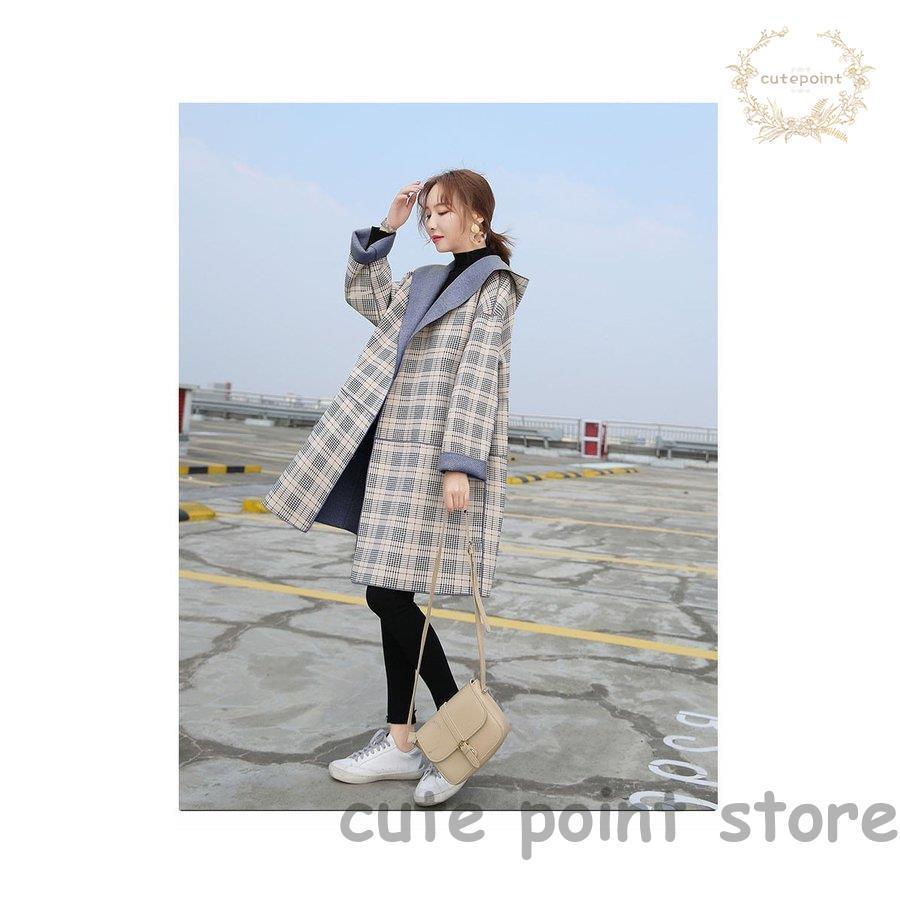 レディース ダッフルコート ロングコートフード付き 秋冬物 着痩せ