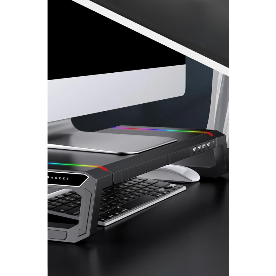 超PAYPAY祭 モニター台 机上台 PCスタンド モニタースタンド 2段 引き出し LED RGB 収納ケース テレワーク 液晶モニター台 USBポート デスク上置棚 cybernet ...