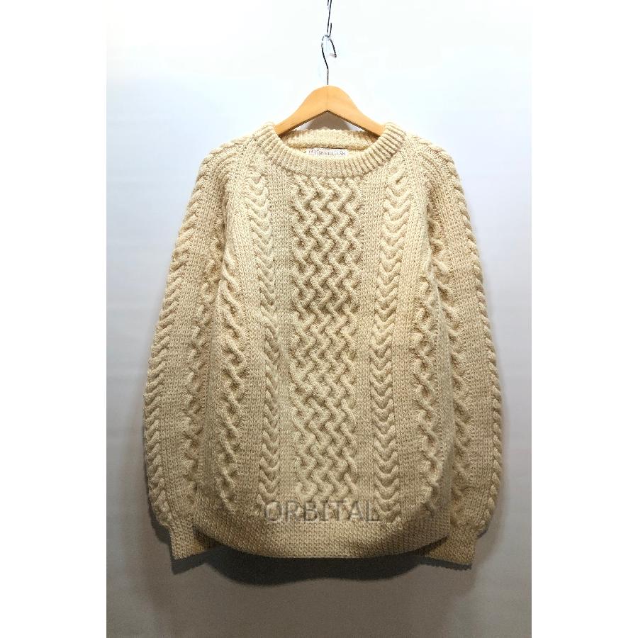 経堂) INVERALLAN インバーアラン スコットランド製 ウール ケーブル クルーネックニット セーター オフホワイト 美品 メンズ ...