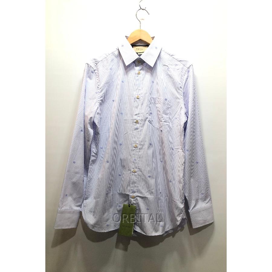 GUCCI 経堂) グッチ GGロゴ ストライプ コットン シャツ サイズ175/92A 15号 699554 イタリア製 ブルー タグ付 ...