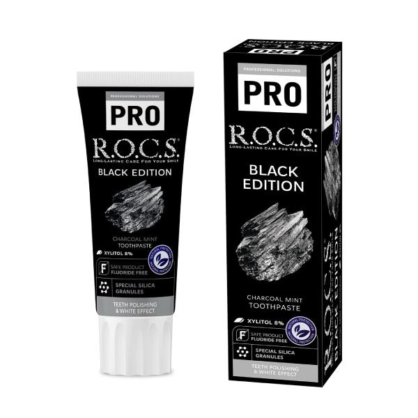 R.O.C.S. (ロックス) PRO ブラックエディション チャコールミントフレーバー 1本(94g)【ROCS PRO BLACK EDITION フッ素不使用 天然 天然由来成分 歯磨き ...