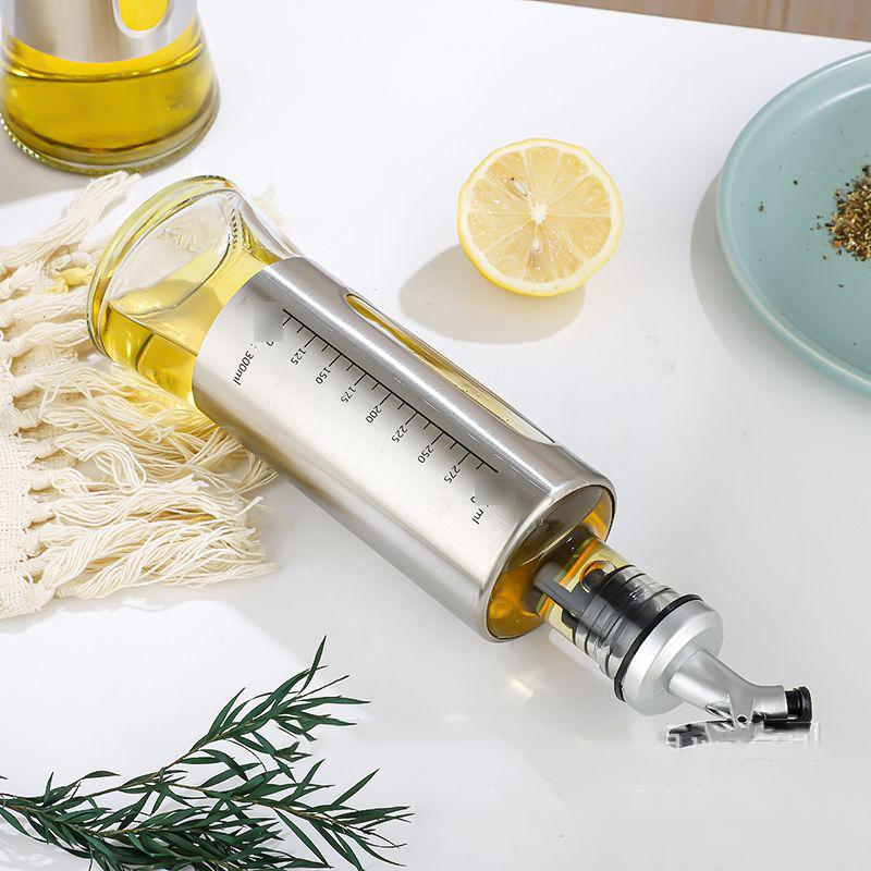 2本セット オイルボトル 目盛り付 500ml 300ml 200ml 漏れ防止 液だれしない ガラス ステンレス オイラー オイルポット ビネガーボ :ratee0509:ストリート ...