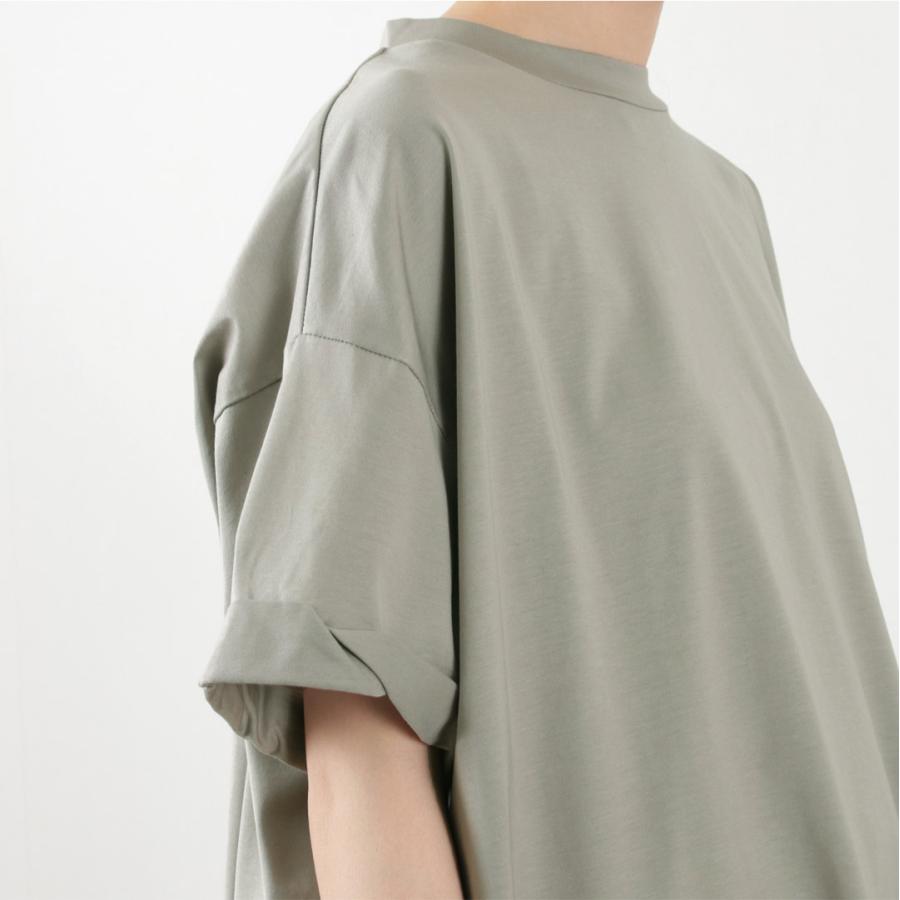 mizuiro ind（ミズイロインド） クルーネック ロールスリーブ ワイド ワンピース / カットソー 半袖 膝丈 :18162 ...