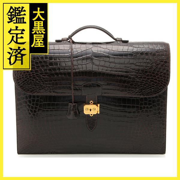 HERMES エルメス ビジネスバッグ サックアデペッシュ31 ブラウン クロコダイル ポロサス B刻印 214370135493【430 ...