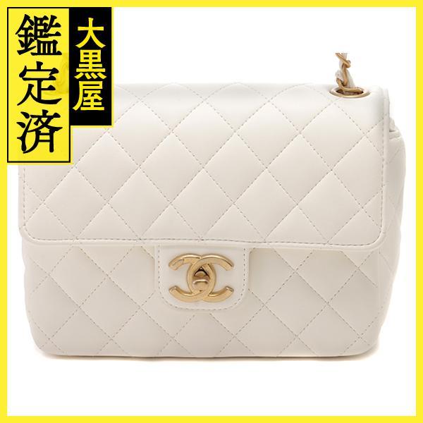 CHANEL CHANEL シャネル ミニマトラッセ チェーンショルダーバッグ ホワイト／GP レザー AS3737【472 ...