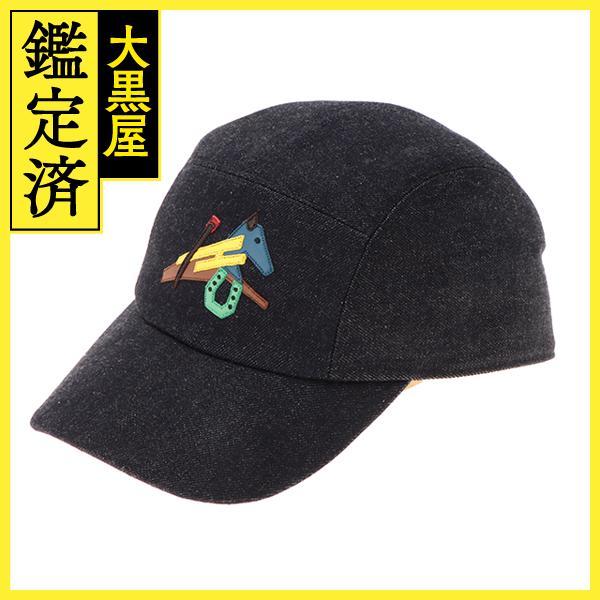 HERMES エルメス 帽子 キャップネバダパズルエクエストル ネイビー デニム コットン 58サイズ【472】AH : 質屋 大黒屋 ...