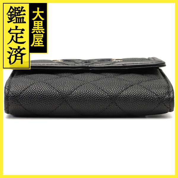 キャビアスキン CHANEL シャネル CCフィグリー マトラッセ 三つ折財布 AP0375 ブラック/GP キャビア 【460 ...
