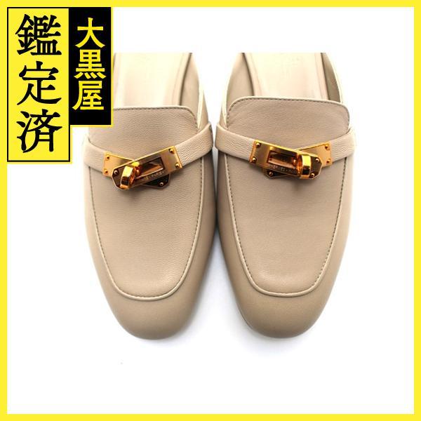 HERMES エルメス 靴 オズ ミュール レディース35.5 グレージュ GP レザー 2143100482005 【200 ...