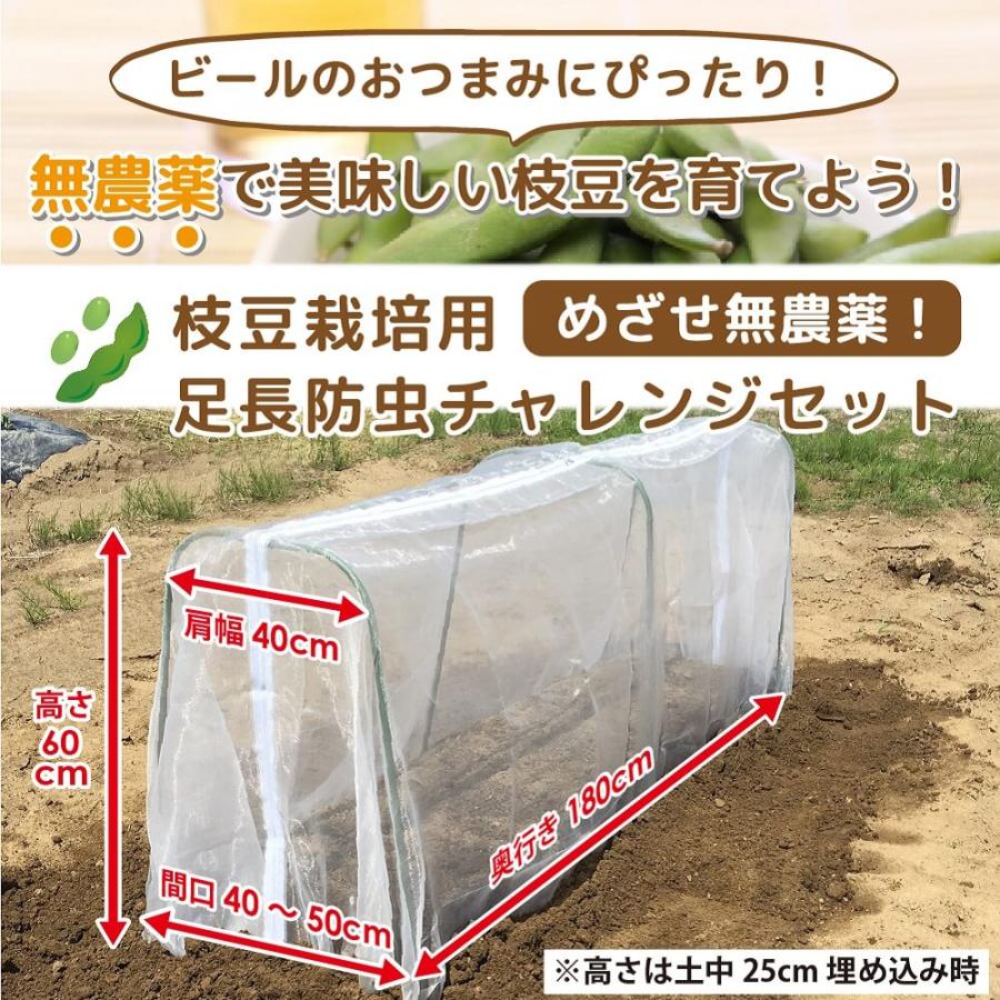 daim 枝豆栽培用 めざせ無農薬 足長防虫チャレンジセット 肩幅40cm 奥行き180cm 高さ60cm 家庭菜園 畑 栽培 防虫 虫よけ 虫除け ネット トンネル 無農薬 枝豆 ...
