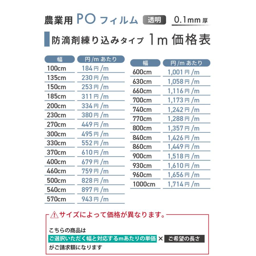 受注生産品 daim 農業用 POフィルム 透明 防滴剤 練り込みタイプ 0.1mm 230cm幅 m単価 5~50m 防霧 防滴 農PO オーダーメイド 農ポリ カット : ダイム ...