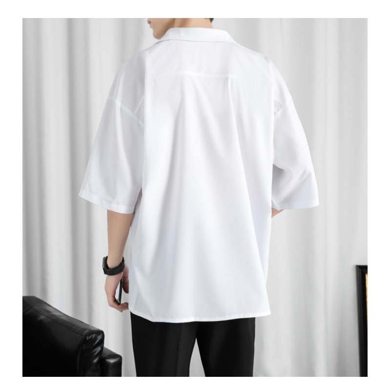 メンズ カジュアルシャツ 半袖 ビジネス 夏 涼しい アイスシルク 前開き 接触冷感 シャツ 長袖 ホワイト 無地 白 黒 グレー 七分袖 ブラック :arsho684015:DAIM ...