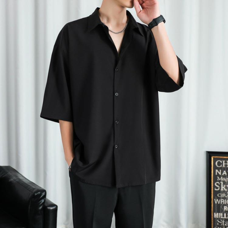 メンズ カジュアルシャツ 半袖 ビジネス 夏 涼しい アイスシルク 前開き 接触冷感 シャツ 長袖 ホワイト 無地 白 黒 グレー 七分袖 ブラック :arsho684015:DAIM ...