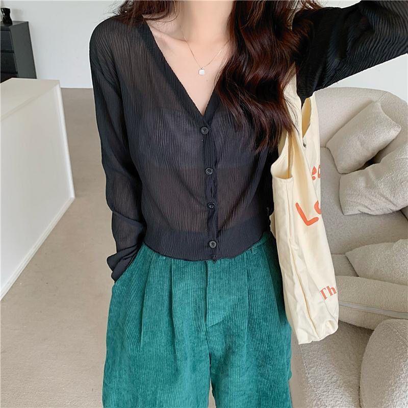 冷感 シフォン カーディガン 夏 レディース サマーニット Vネック 薄手 透け感 重ね着 シアーカーディガン 長袖 ひんやり 冷房対策 UV対策 : DAIM STORE - 通販 ...