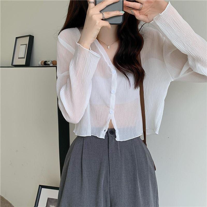 冷感 シフォン カーディガン 夏 レディース サマーニット Vネック 薄手 透け感 重ね着 シアーカーディガン 長袖 ひんやり 冷房対策 UV対策 : DAIM STORE - 通販 ...