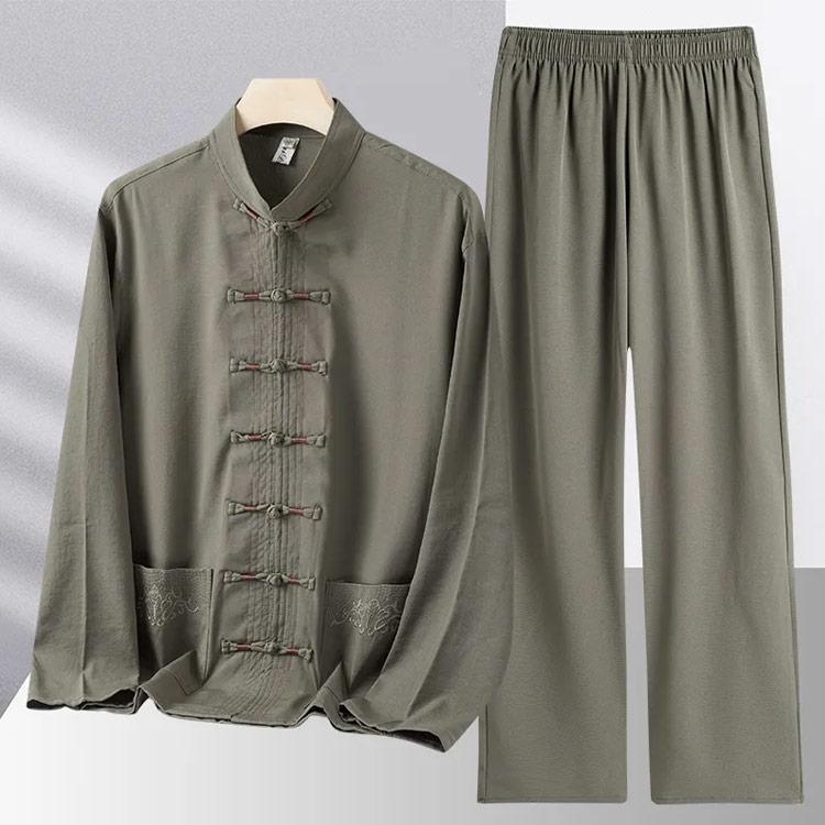 メンズ ロングパンツ 太極拳服 セットアップ カーディガン 長袖 上下セット 男性用 アイスシルク カンフーシャツ 春夏 涼しい 大きいサイズ 立ち襟 :ikawa616742:DAIM ...
