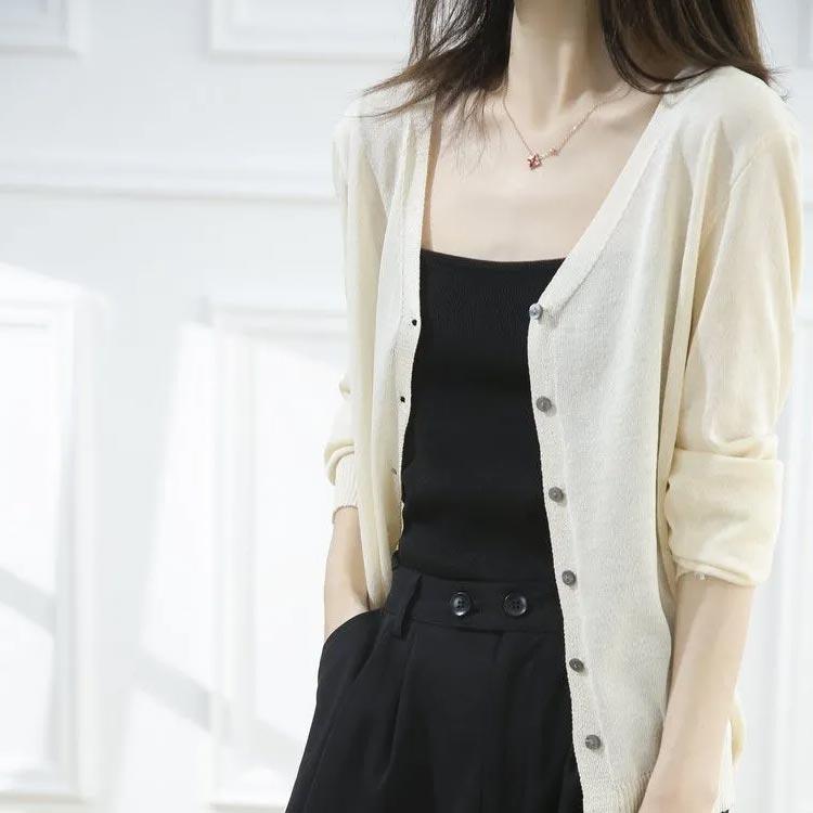 カーディガン 薄手 UV レディース 送料無料 春 春夏 UVケア 長袖 黒 白 通勤 オフィス 紫外線対策 きれいめ ニットカーディガン Vネ : DAIM STORE - 通販 ...