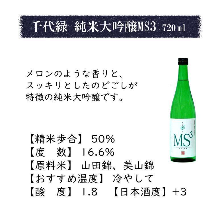千代緑 純米大吟醸MS3 720ml 日本酒 秋田 お酒 贈り物 ギフト プレゼント : 大仙市観光物産協会公式ショップ - 通販 - Yahoo!ショッピング