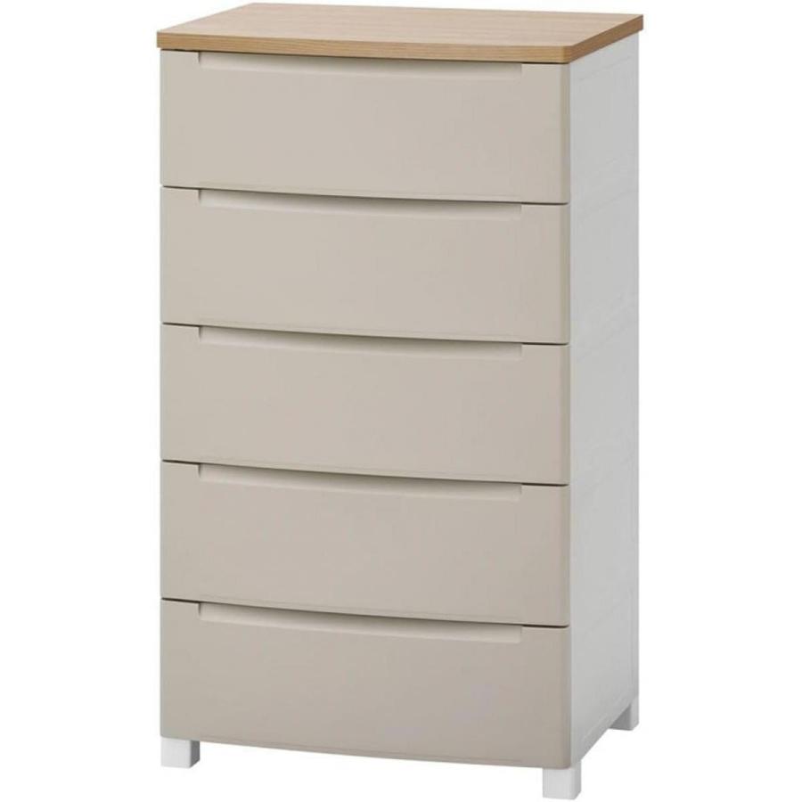 IRIS OHYAMA アイリスオーヤマ ウッドトップノックダウンチェスト 5段 56cm幅 KDMG-565WT ベージュ 簡単組立 引き出し 収納 木目調 天板 リビングチェスト : ダイ ...