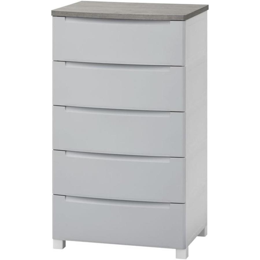 アイリスオーヤマ ウッドトップノックダウンチェスト 5段 56cm幅 KDMG-565WT ライトグレー 簡単組立 引き出し 収納 木目調 天板 リビングチェスト ...
