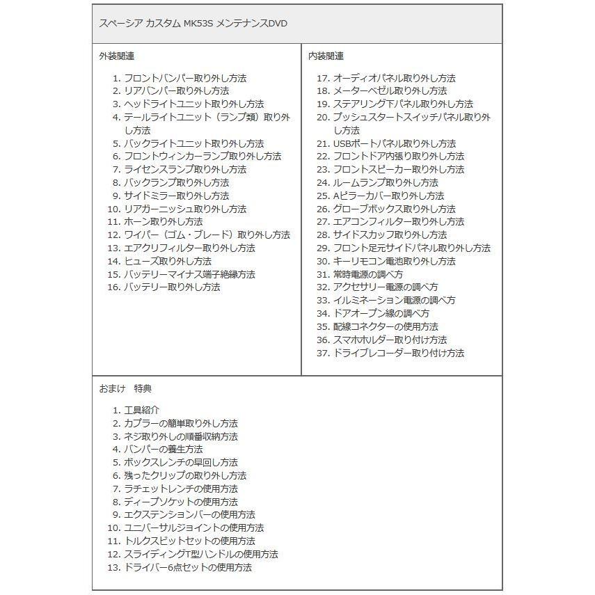 スペーシアカスタム メンテナンスDVD MK53S 内装/外装のドレスアップ改造 MKJP : カスタムパーツ専門店 Daizen - 通販 - Yahoo!ショッピング