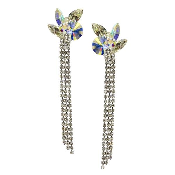 PINK イヤリング P-659 オーロラ×クリスタル ダイヤレーン 社交ダンス スタンダード モダン ラテン シンプル スーパーロング ...