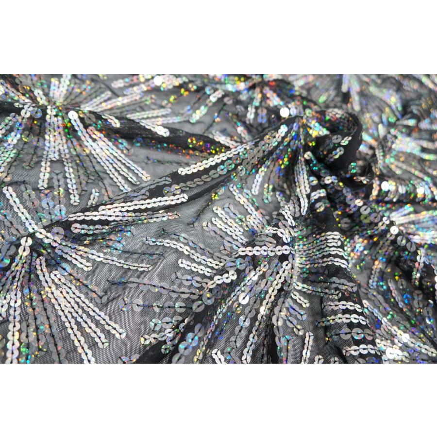 社交ダンス・ダンス衣装 生地 英国製シークインメッシュ スパンコールメッシュ ｛アルファ―ブラック×クリスタル｝50cm〜10cm刻み ...