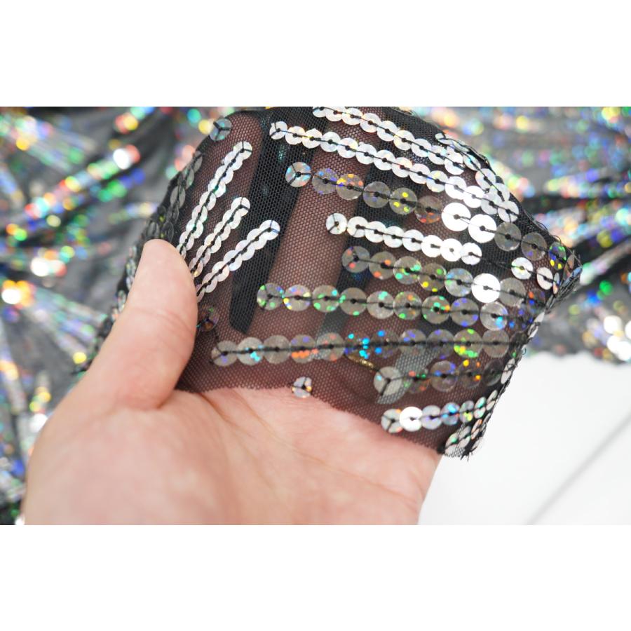 社交ダンス・ダンス衣装 生地 英国製シークインメッシュ スパンコールメッシュ ｛アルファ―ブラック×クリスタル｝50cm〜10cm刻み ...