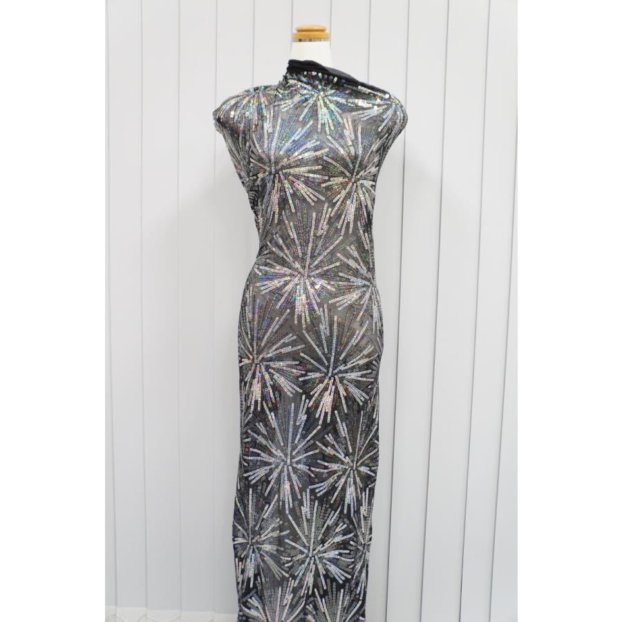 社交ダンス・ダンス衣装 生地 英国製シークインメッシュ スパンコールメッシュ ｛アルファ―ブラック×クリスタル｝50cm〜10cm刻み ...