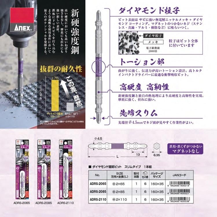 ANEX アネックス Anex ADRS-2110 ダイヤモンド龍靭ビット＋2×110 スリムタイプ 1本組 兼古製作所 : だてもの - 通販 - Yahoo!ショッピング