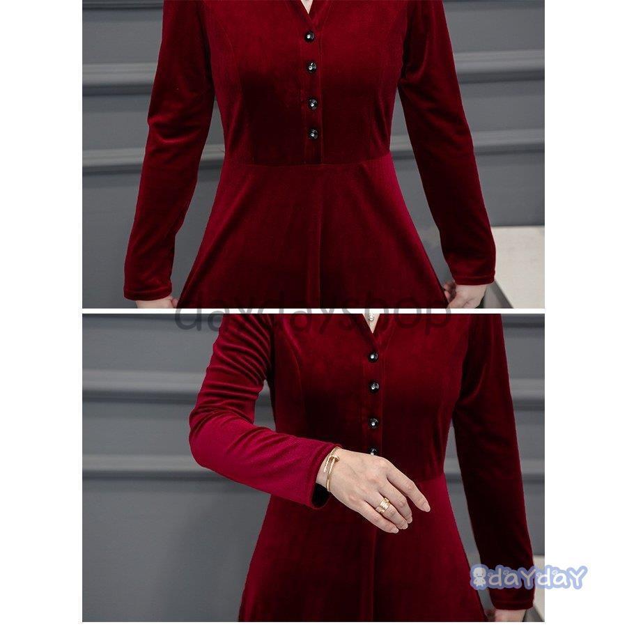ワンピース 秋 レディース ロング丈 長袖 Vネック aライン ベロアワンピース 無地 着痩せ きれいめ お洒落 通勤 OL 入学式 卒業式 ...