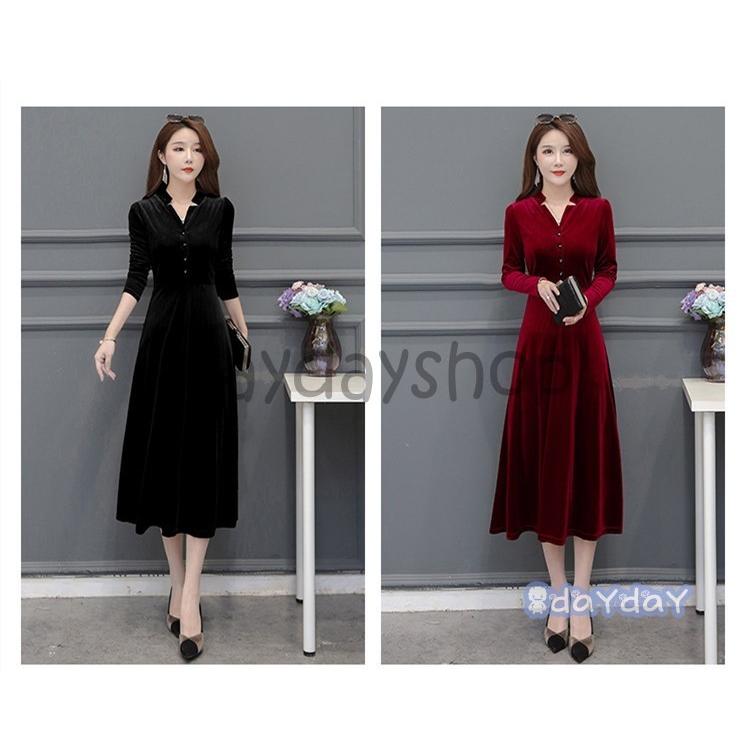 ワンピース 秋 レディース ロング丈 長袖 Vネック aライン ベロアワンピース 無地 着痩せ きれいめ お洒落 通勤 OL 入学式 卒業式 ...