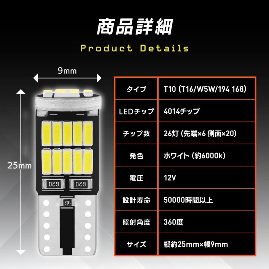 T10 T16 led バルブ ポジションランプ 10個 ルームランプ ナンバー灯 ウェッジ球 ホワイト 12v 白 6000K 063 : DayOne - 通販 - Yahoo!ショッピング