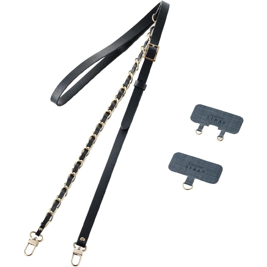 ELECOM エレコム スマホショルダー スマホストラップ レザー 革 チェーン ストラップシート(1口&2口)付属 長さ調節可能 [好きなスマホケースに挟むだけ] 【iPh : でんでん ...