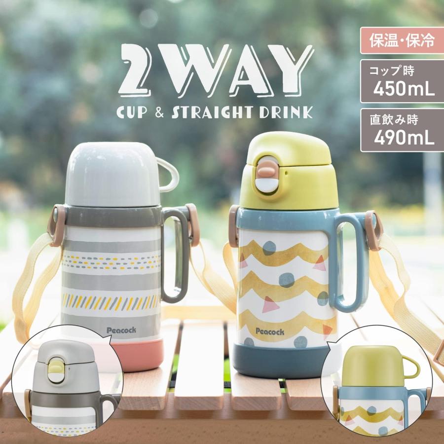 ピーコック魔法瓶工業 Peacock ピーコック 水筒 保冷 0.49L 保温保冷 0.45L 2WAYタイプ ワンタッチ ハンドル付 肩ひも付 イエロー ASN-W50 Y : でんでん ...