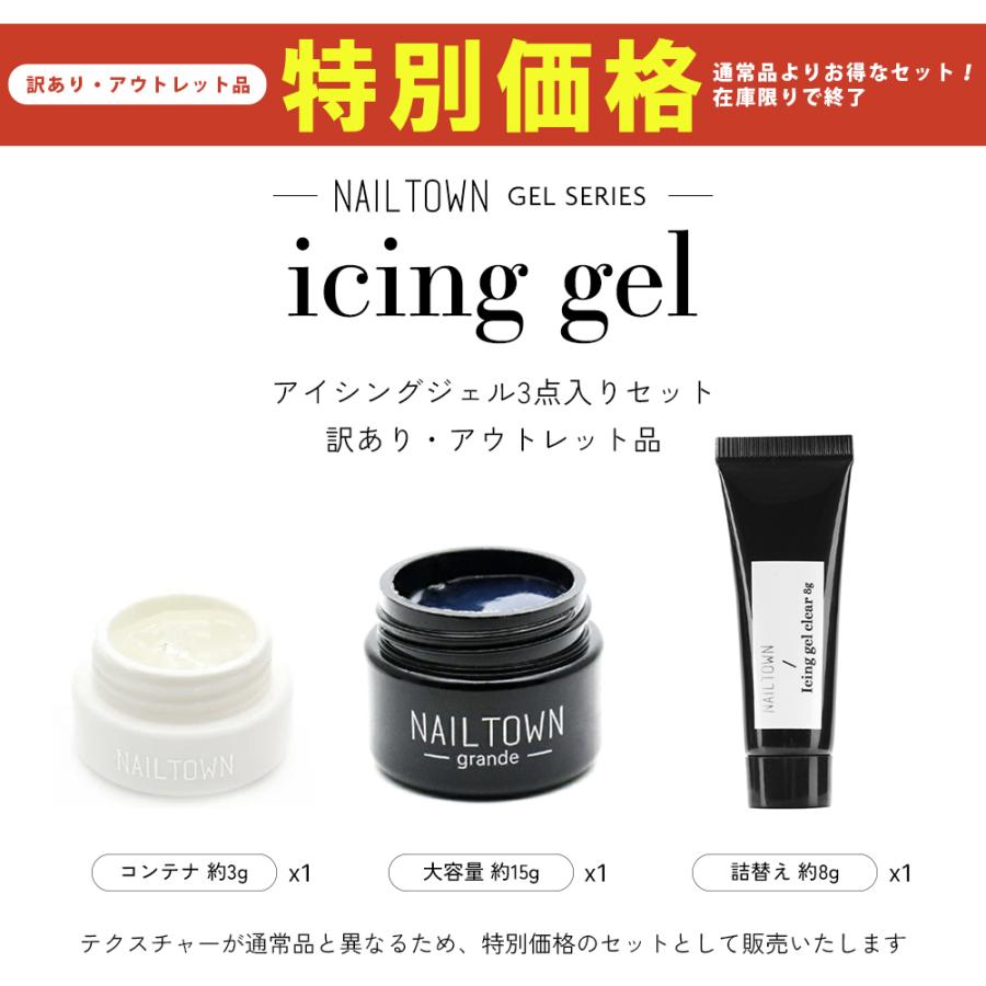 NAILTOWN [宅配便限定][アウトレット品]NAILTOWN GEL アイシングジェル コンテナ＋大容量＋詰替えタイプ3点入りセット 約3g／15g／8g ジェルネイル : ネイルタウン ...