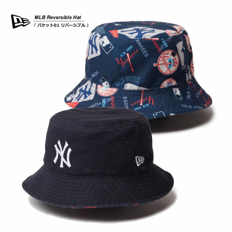 ニューエラ バケットハット 01 リバーシブル NYロゴ MLB Reversible Hat ニューヨーク・ヤンキース ネイビー ...