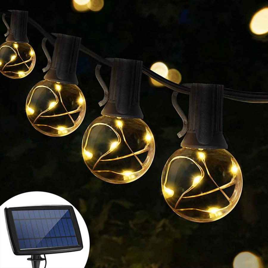 【ソーラー充電およびUSB充電】 ソーラー LED ストリングライト イルミネーションライト USB充電可能 防雨型 E12ソケット25個 LED電球*25個4点灯モード : Deepark ...