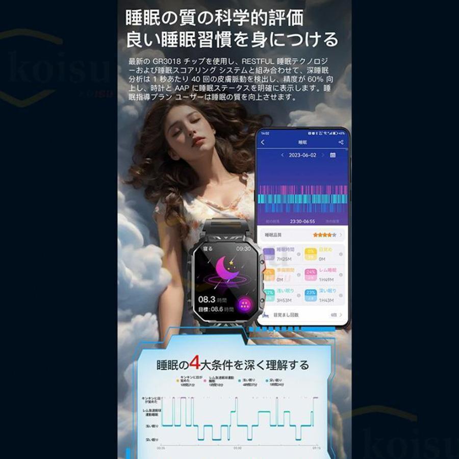 スマートウォッチ 軍用規格 日本製センサー 血圧測定 通話機能 体成分BMI体脂測定 心拍数 健康管理 血中酸素 着信通知 歩数計 体温測定 睡眠管理 圧力監視 2025 ...