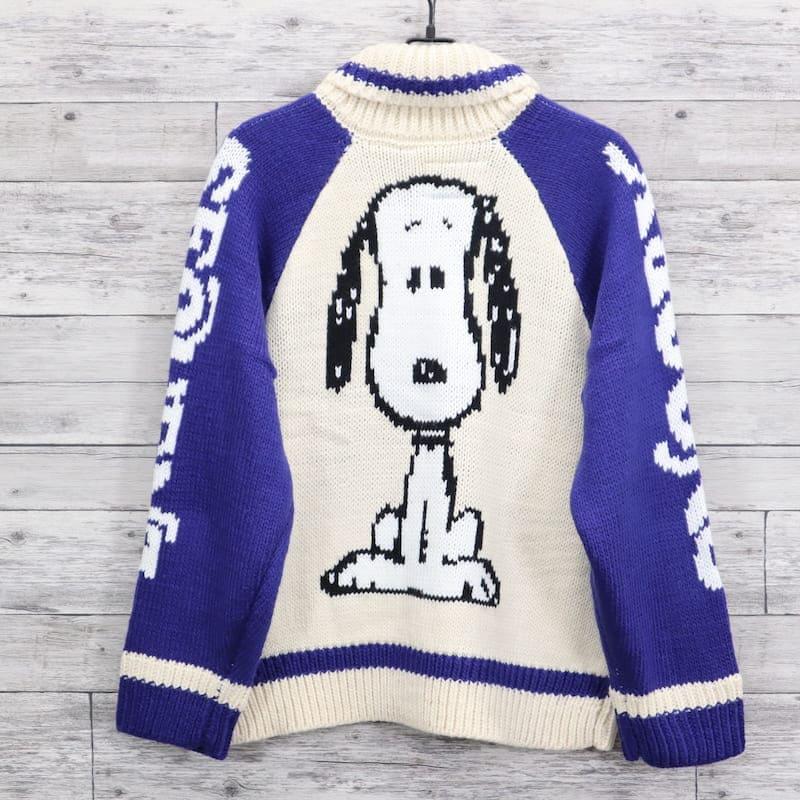 SEQUENZE 送料無料 カウチン ニット セーター アウター スヌーピー PEANUTS SEQUENZ シークエンズ ジャガード キャラクター メンズ レディース ユニセックス ネイビー ...