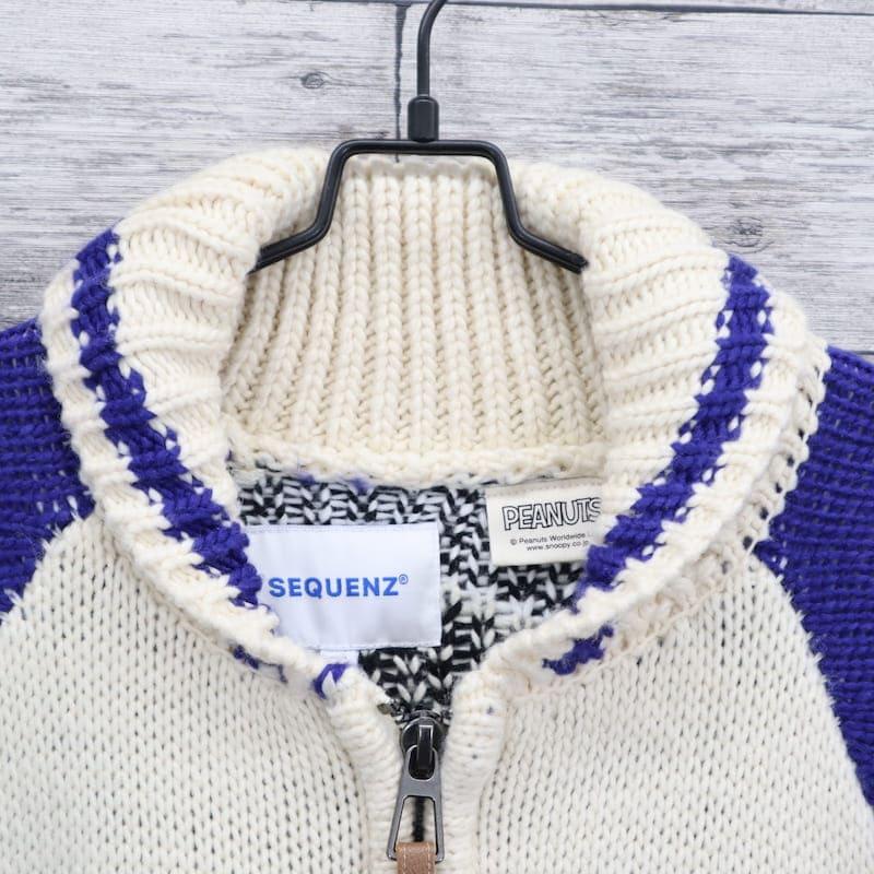SEQUENZE 送料無料 カウチン ニット セーター アウター スヌーピー PEANUTS SEQUENZ シークエンズ ジャガード キャラクター メンズ レディース ユニセックス ネイビー ...