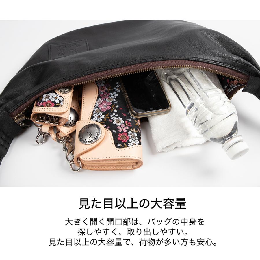 DEGNER デグナー 和柄 レザーボディバッグ W-105K 京桜 流水雪輪 ブラック 本革 ボディバッグ 花山 : デグナーヤフーショッピング - 通販 - Yahoo!ショッピング