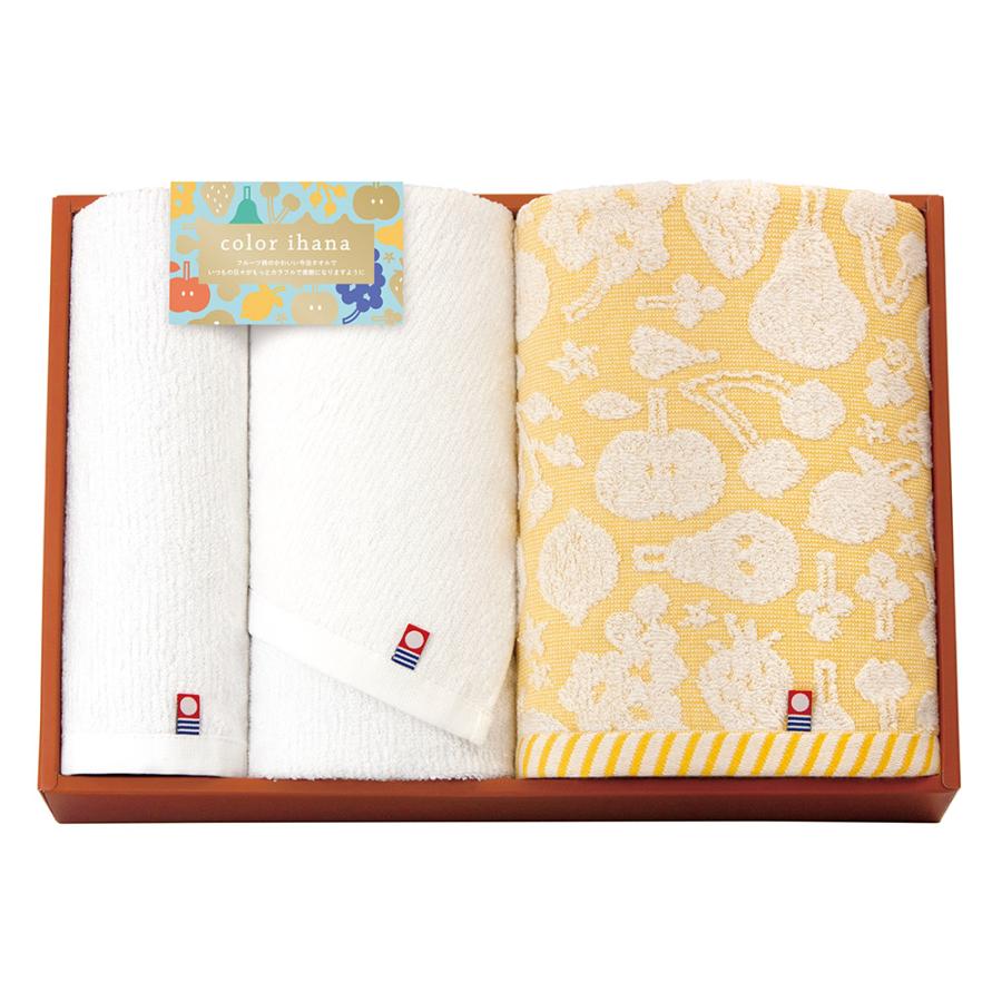 color ihana -カラーイハナ- タオルセット 18050 [ バスタオル 60×115cm ・フェイスタオル 34×75cm ・ハンドタオル 34×30cm 爆買 : ギフトの ...