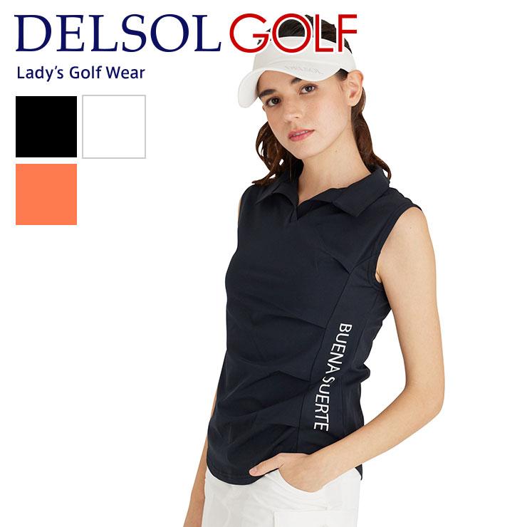 ギャザー入スキッパーノースリーブシャツ 伸縮性 豊富なサイズ S/M/L/LL/3L レディースゴルフウェア :7771:DELSOL ...